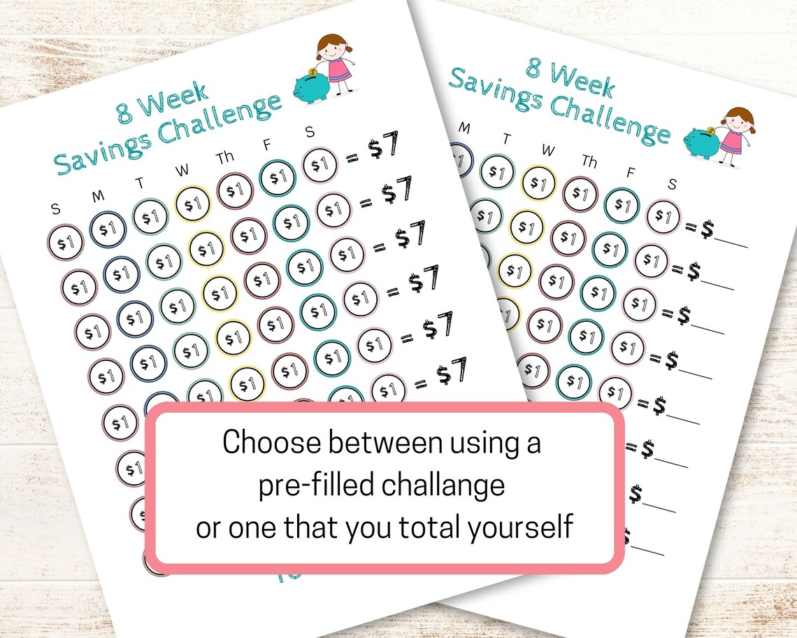 Savings Challenge Printable for Kids Money Challenge Tracker Money Goal ...