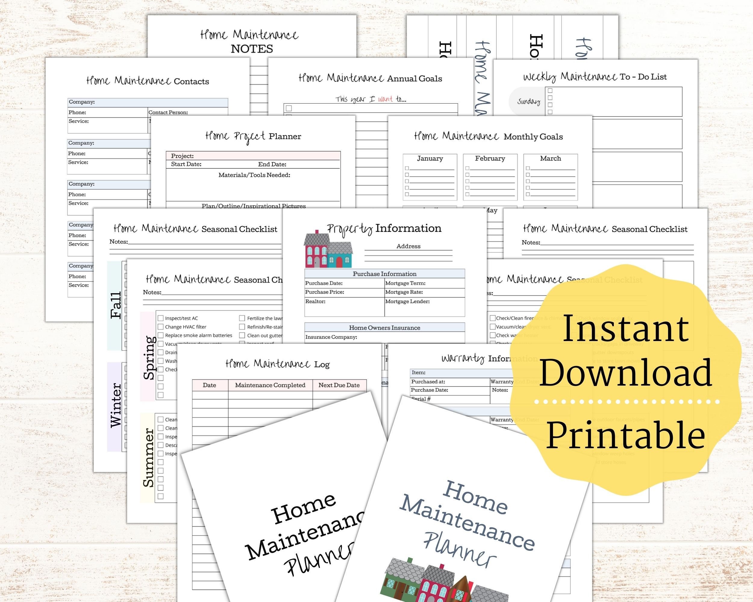 Home Maintenance Checklist and Planner Printable | Household Binder ...