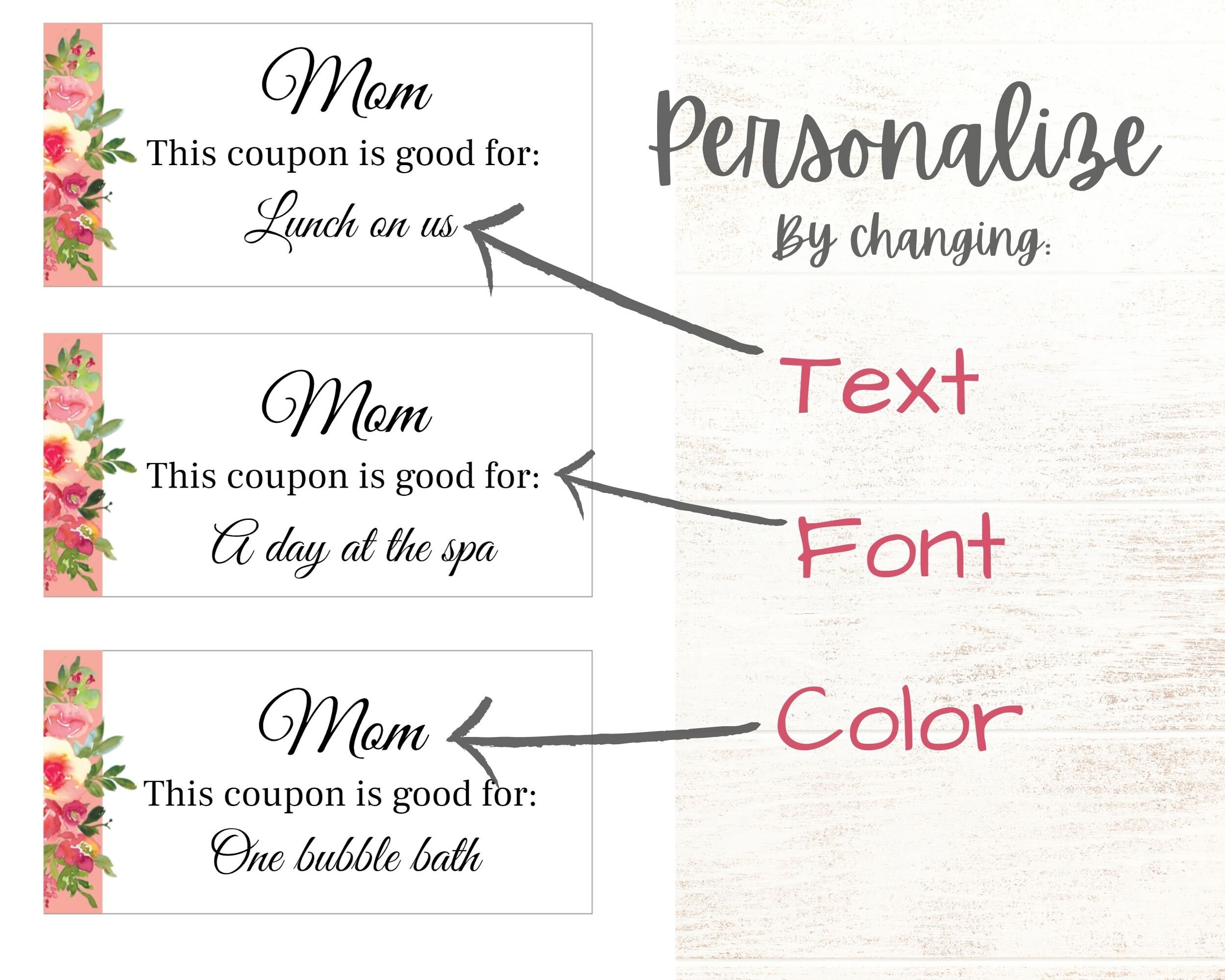 Printable Coupon Book Template for Mom, DIY Mother's Day Gift, Editable ...