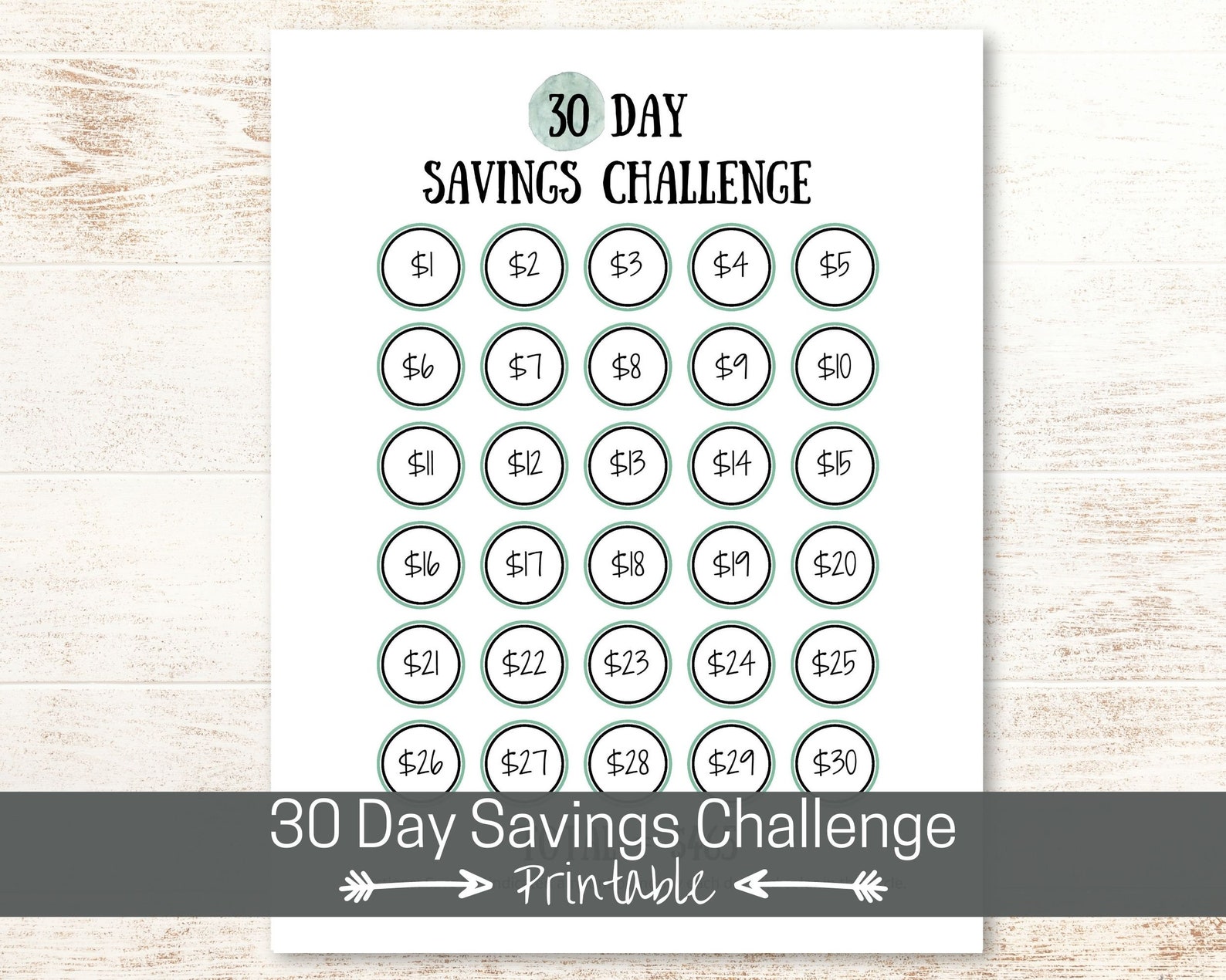 30 Day Savings Challenge Printable Money Challenge Tracker Money Goal ...