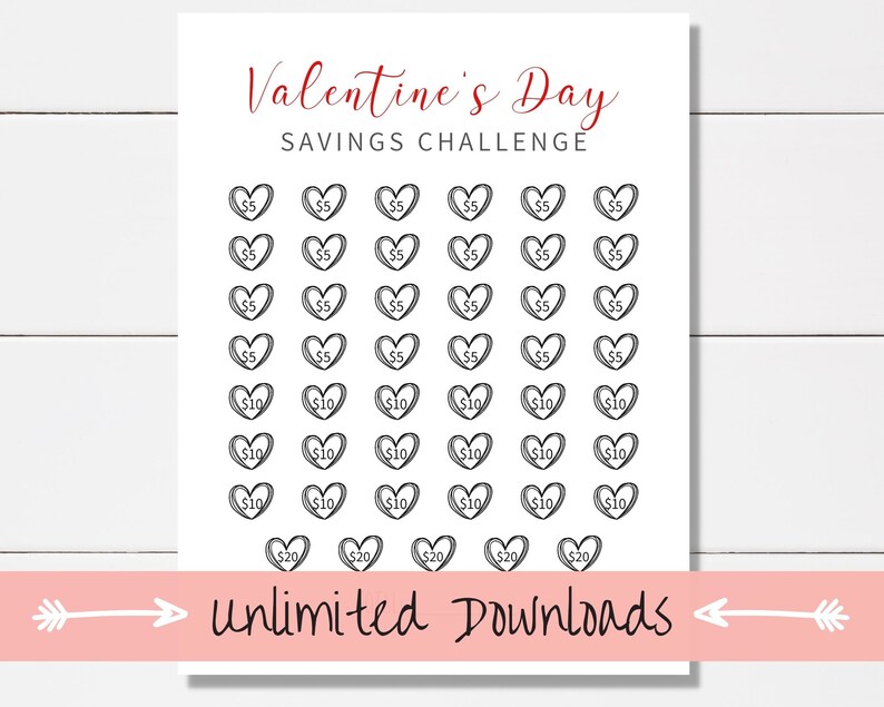 Valentine's Day Savings Challenge, Savings Tracker Printable, Money ...