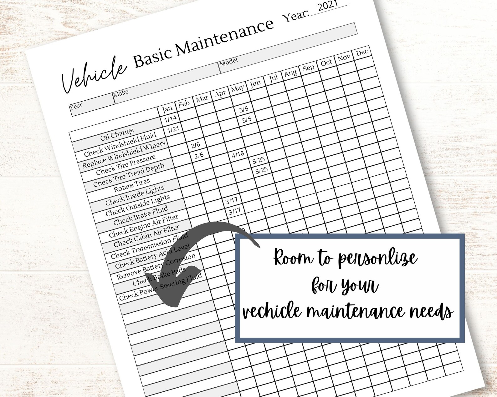 Vehicle Maintenance Log Printable | Car Maintenance Checklist and ...