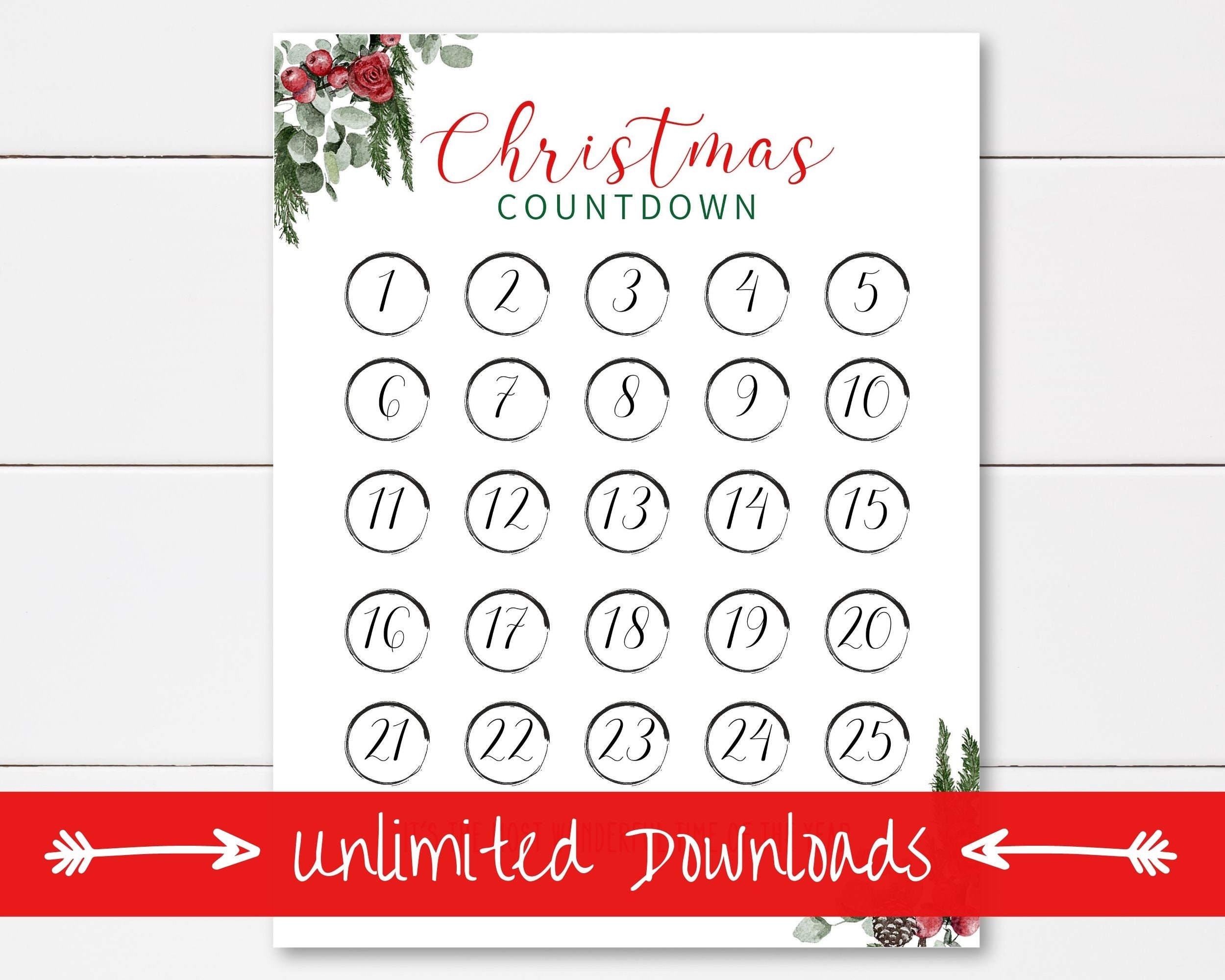 Christmas Countdown Printable | Christmas Advent Calendar | Countdown ...