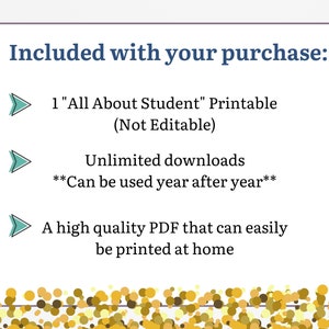 All About Me Student Printable | First Day of School | Meet the Student ...