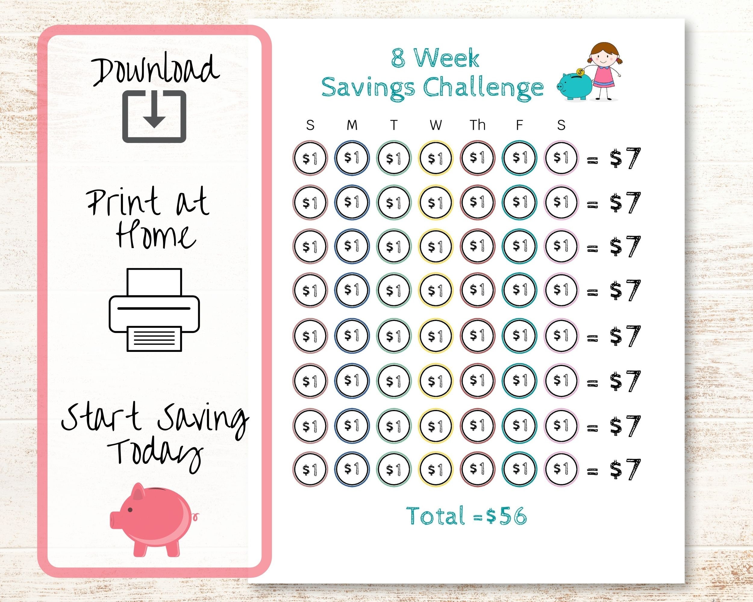 Savings Challenge Printable for Kids | Money Challenge Tracker | Money ...
