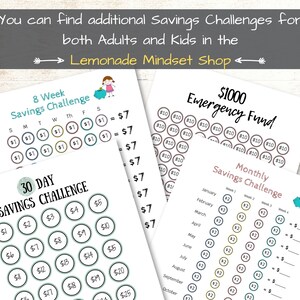 Savings Challenge Printable for Kids | Money Challenge Tracker | Money ...
