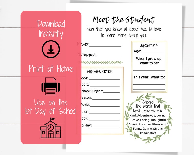 All About Me Student Printable, Meet the Student, Back to School for ...