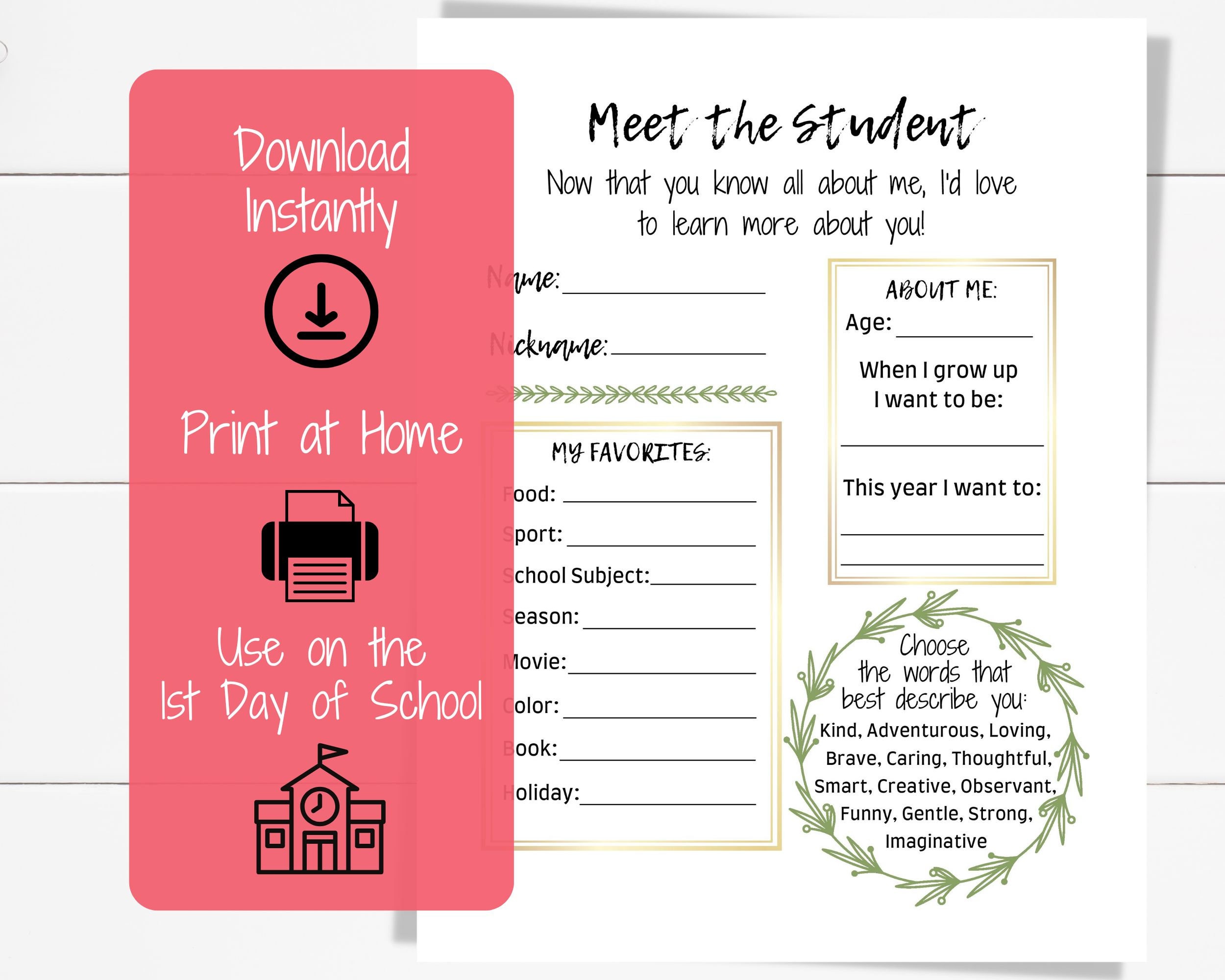 All About Me Student Printable, Meet the Student, Back to School for ...