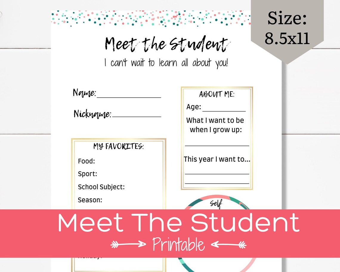 All About Me Student Printable | First Day of School | Meet the Student ...