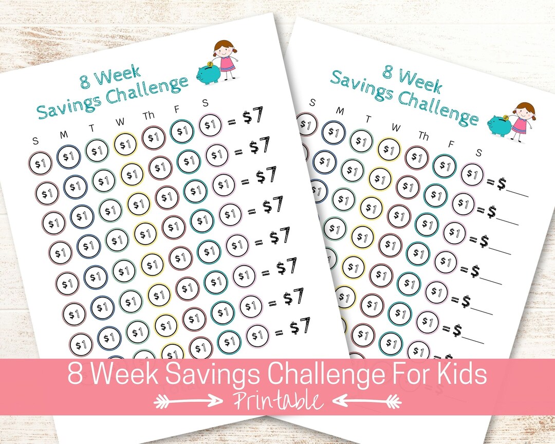 Savings Challenge Printable for Kids | Money Challenge Tracker | Money ...