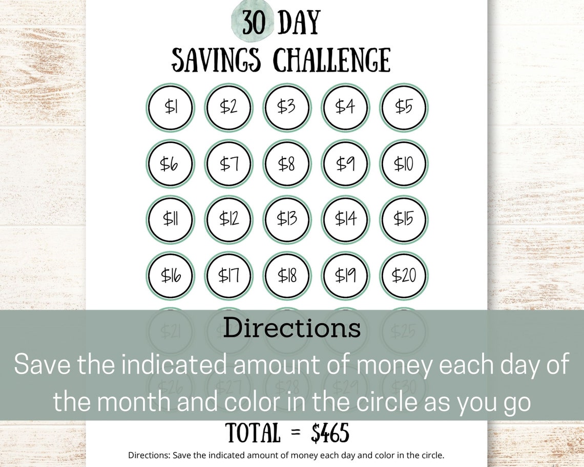 30 Day Savings Challenge Printable | Money Challenge Tracker | Money ...