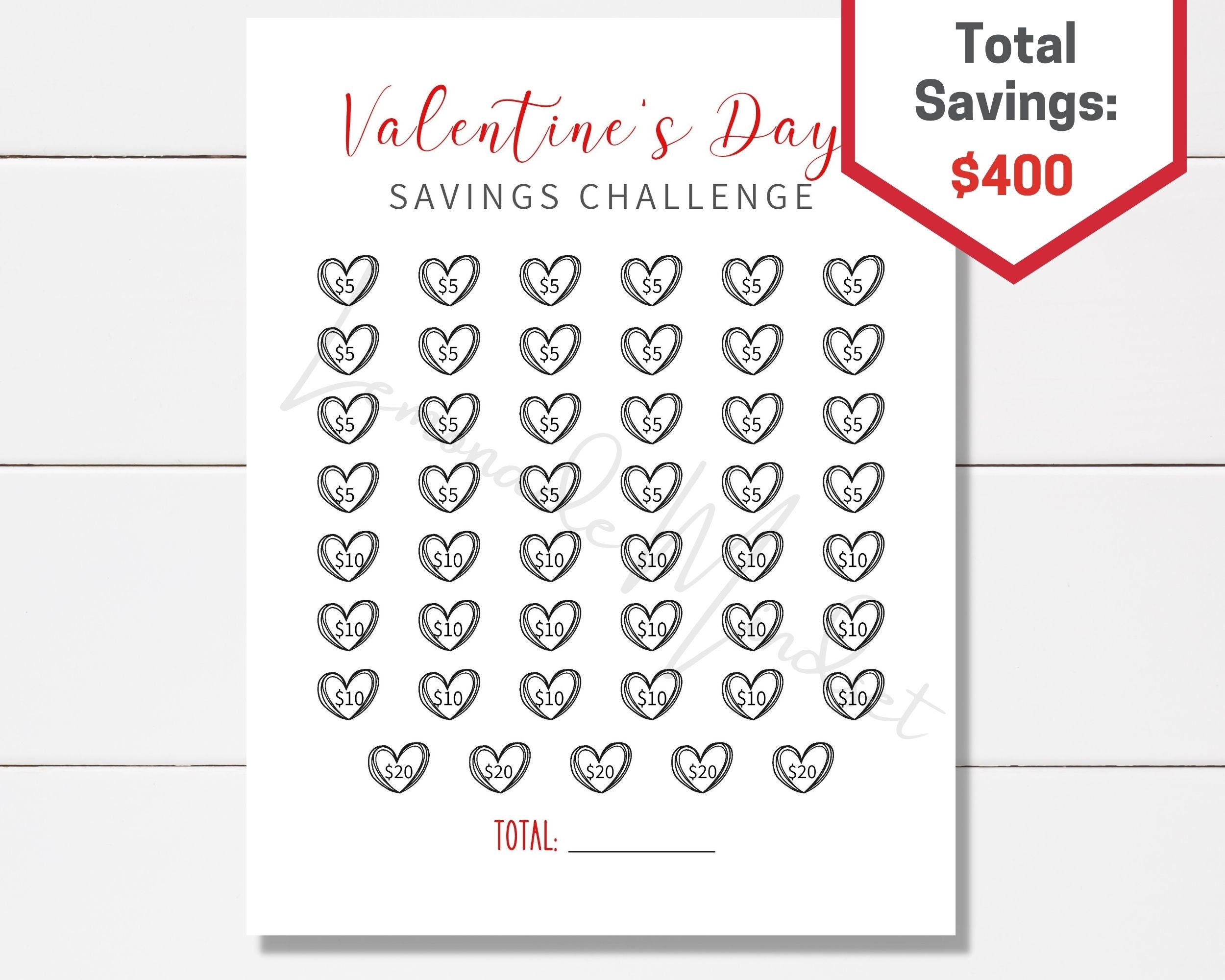 Valentine's Day Savings Challenge, Savings Tracker Printable, Money ...