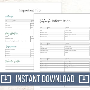 Vehicle Maintenance Log Printable | Car Maintenance Checklist and ...