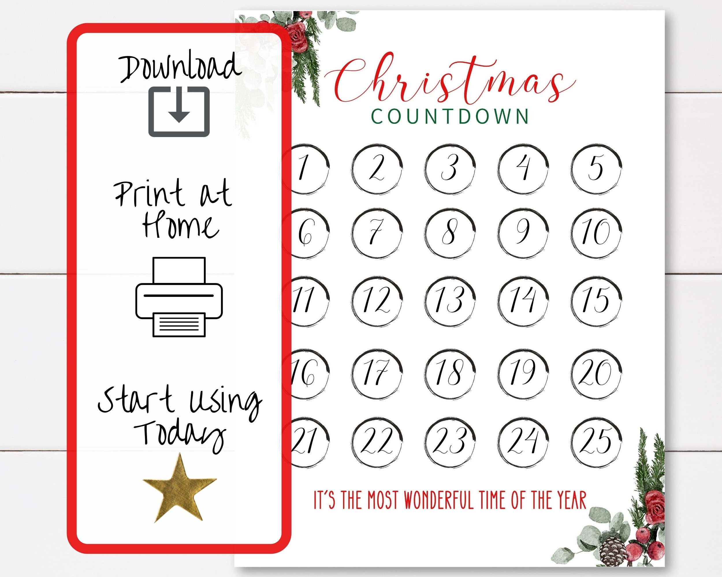 Christmas Countdown Printable | Christmas Advent Calendar | Countdown ...