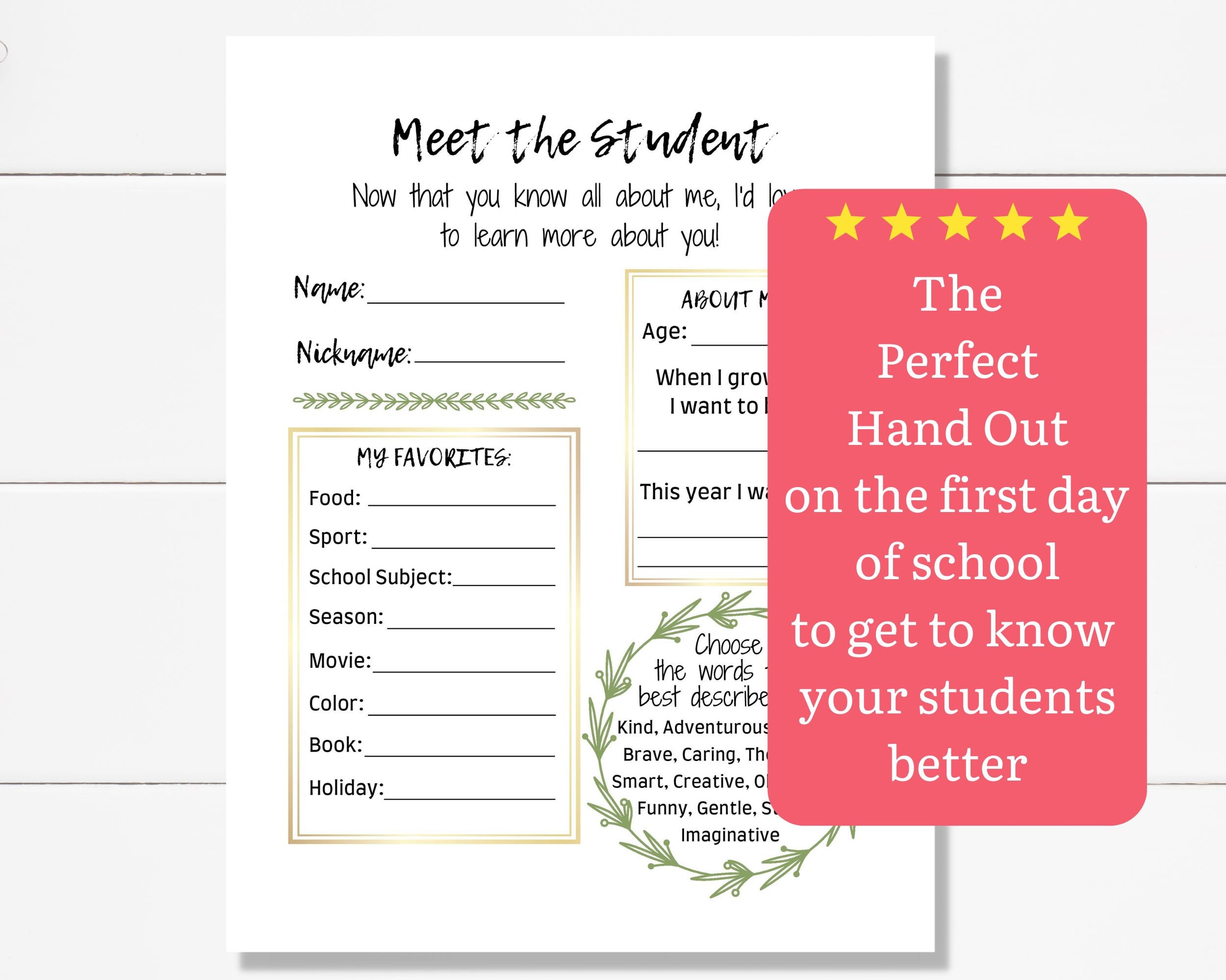 All About Me Student Printable, Meet the Student, Back to School for ...
