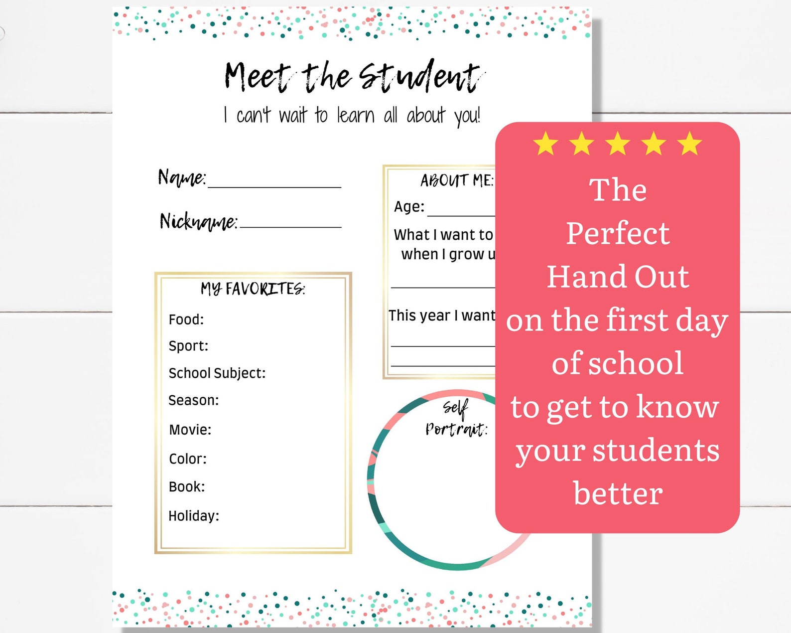 All About Me Student Printable | First Day of School | Meet the Student ...