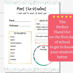 All About Me Student Printable | First Day of School | Meet the Student ...
