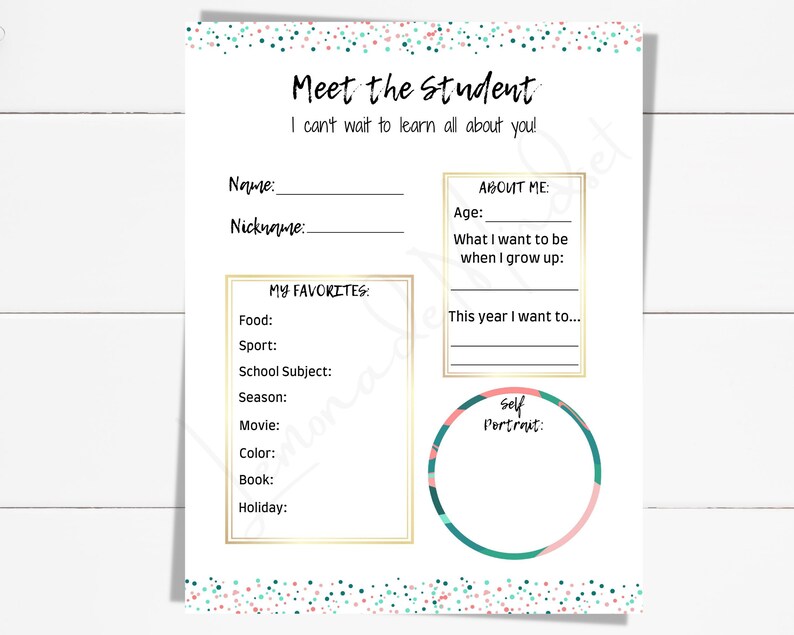 All About Me Student Printable | First Day of School | Meet the Student ...