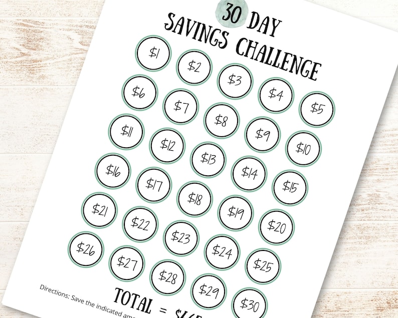 30 Day Savings Challenge Printable | Money Challenge Tracker | Money ...