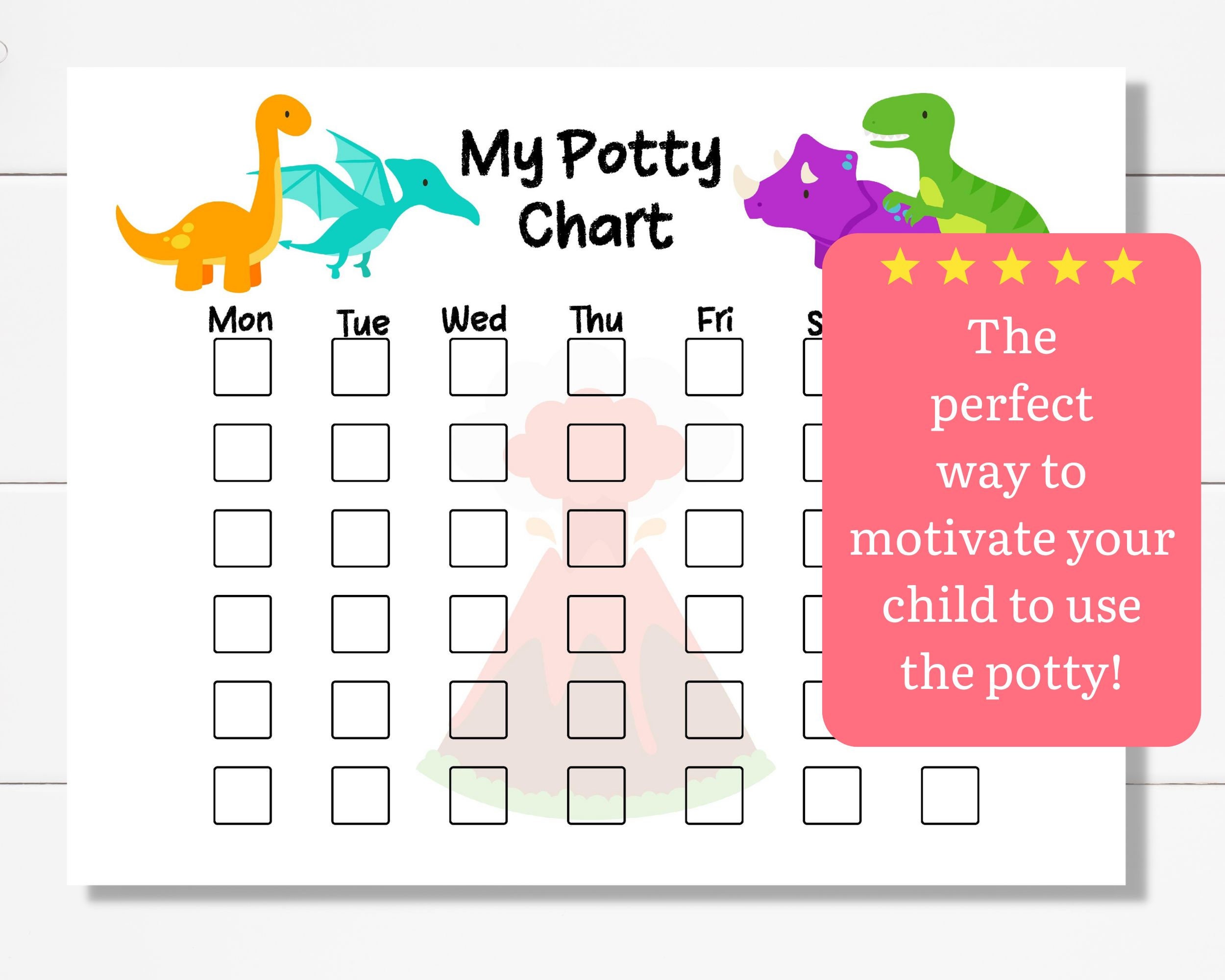Potty Training Chart, Dinosaur Potty Training Chart Boys, Kids Reward ...
