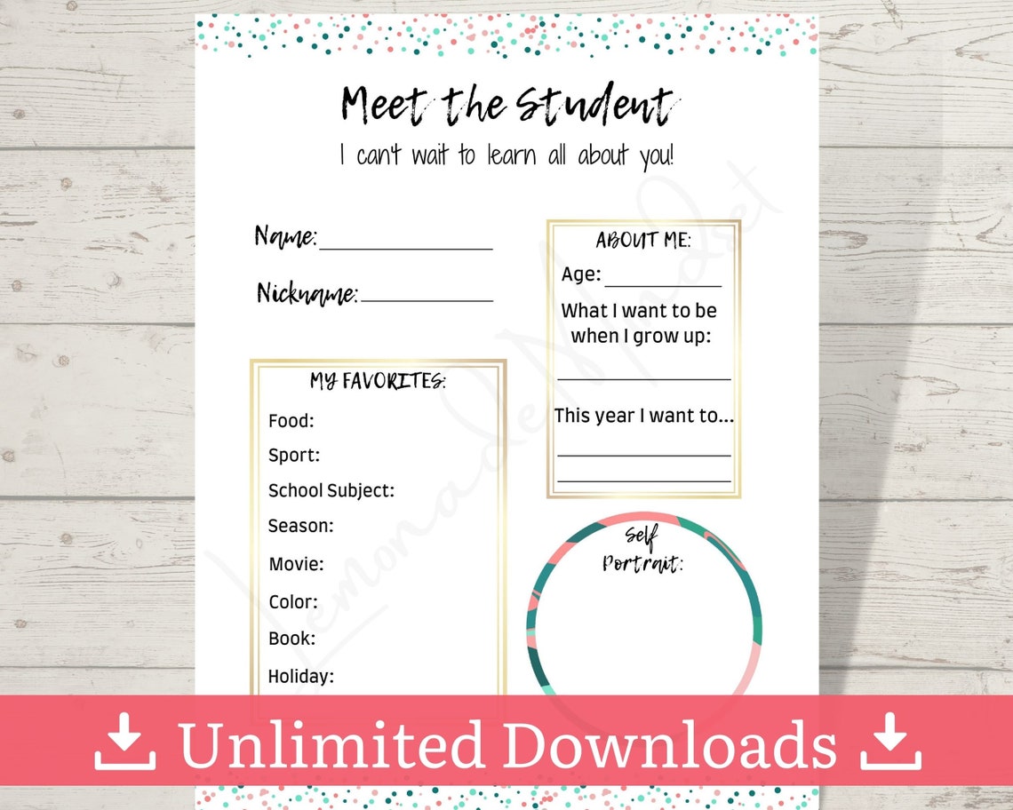 All About Me Student Printable First Day of School Meet - Etsy