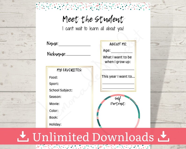 All About Me Student Printable First Day of School Meet - Etsy