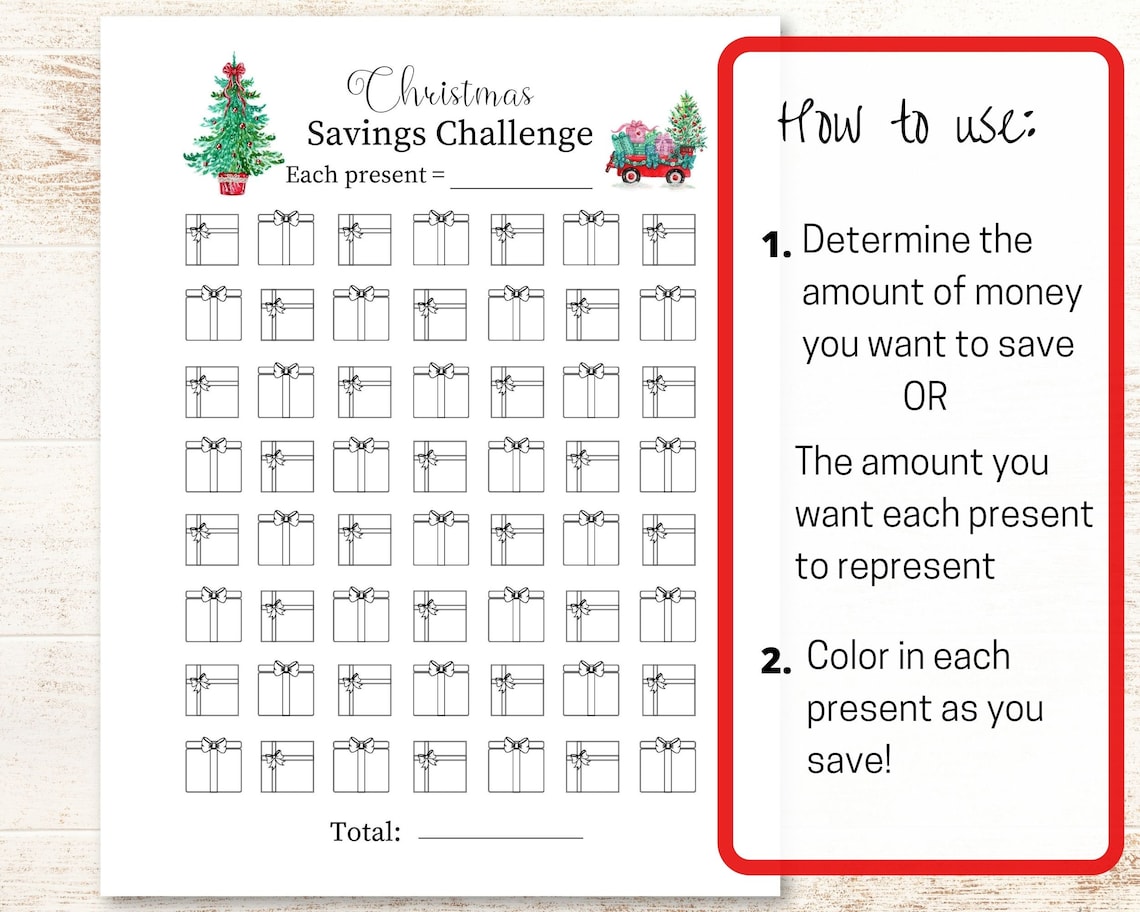 Christmas Savings Challenge Savings Tracker Printable Money Challenge ...