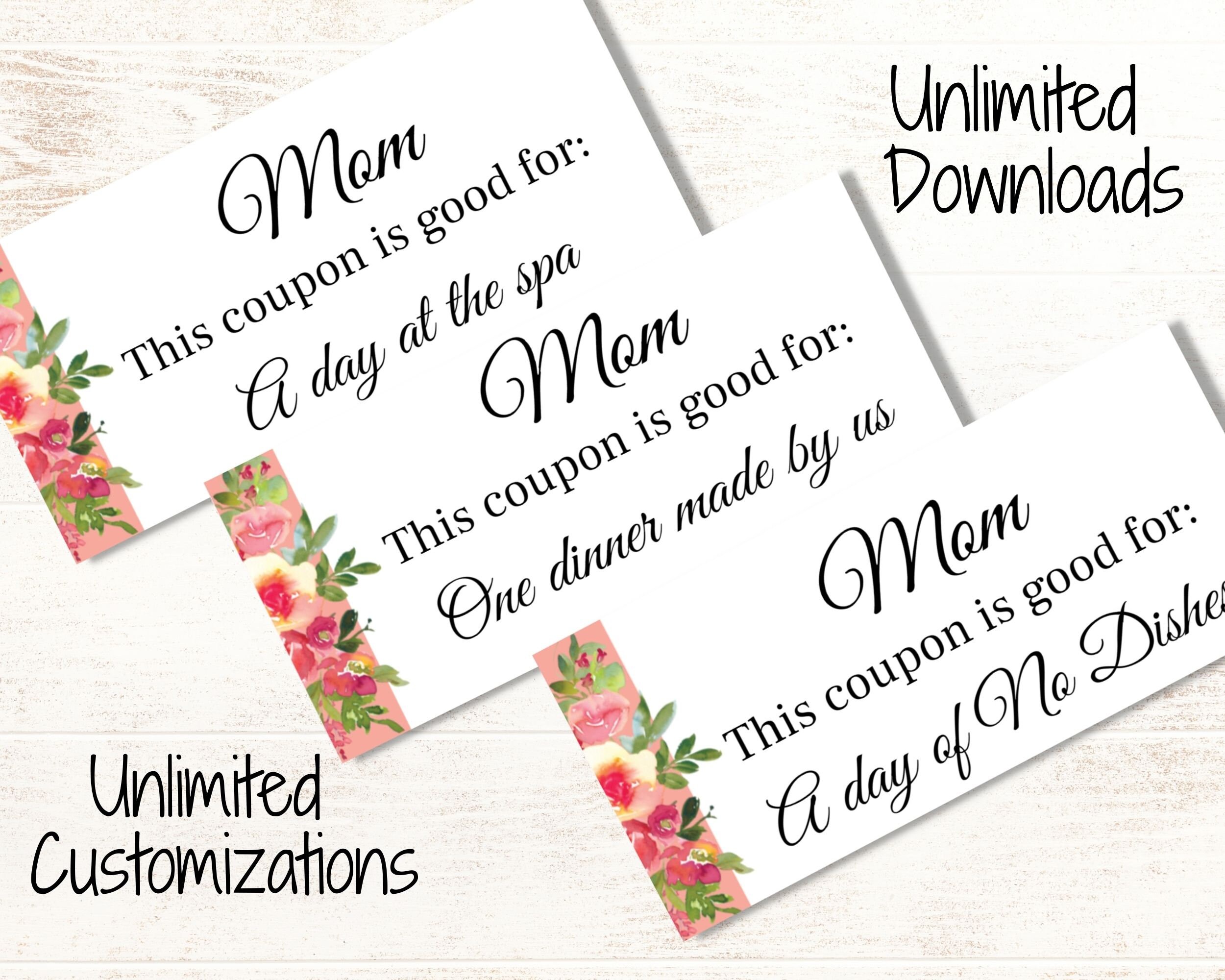 Printable Coupon Book Template for Mom, DIY Mother's Day Gift, Editable ...