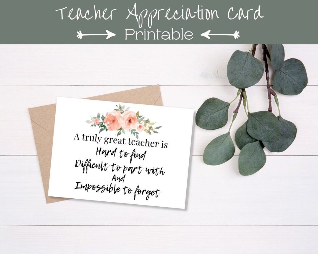 Teacher Appreciation Card Printable | Teacher Appreciation Week Gift ...