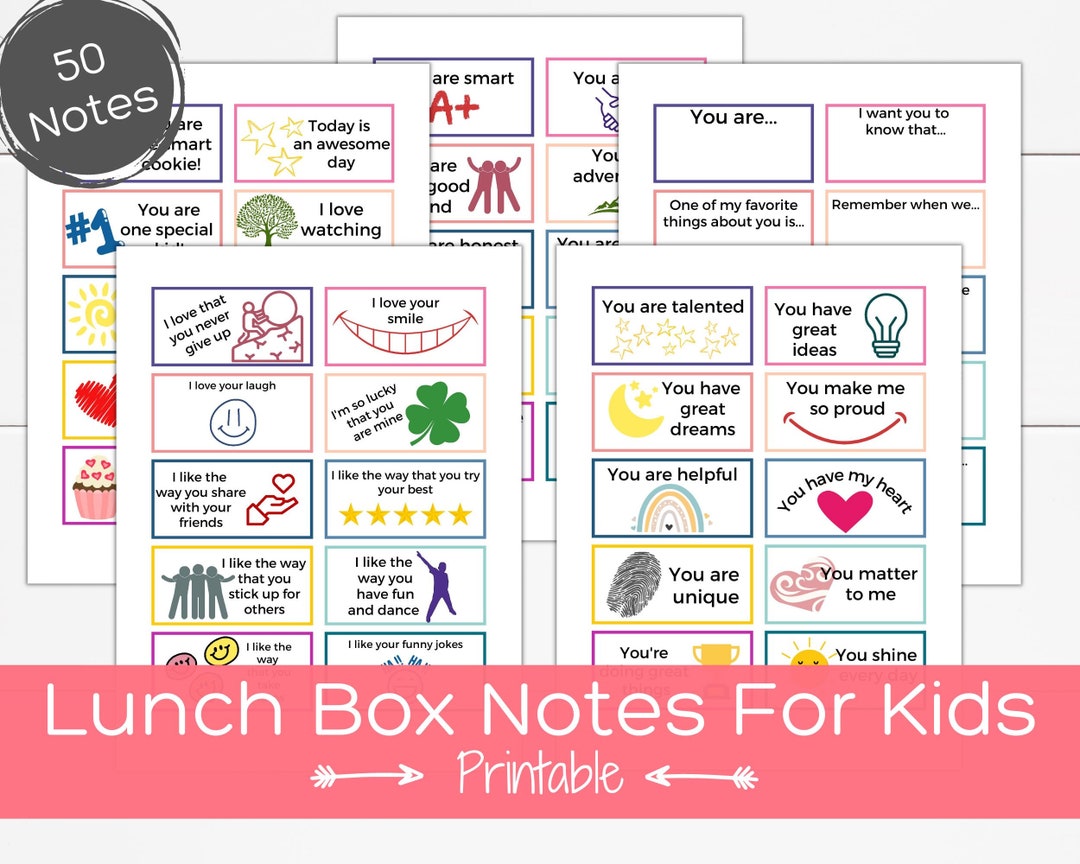 Lunch Box Notes for Kids, Lunchbox Notes for Kindergarten, Printable ...