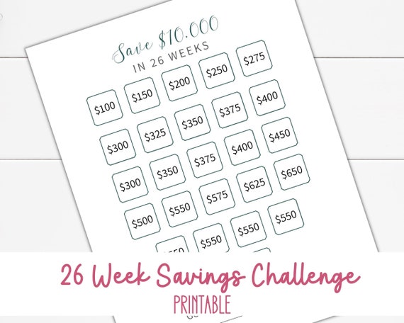 26 Week Savings Challenge Printable Savings Tracker Money | Etsy