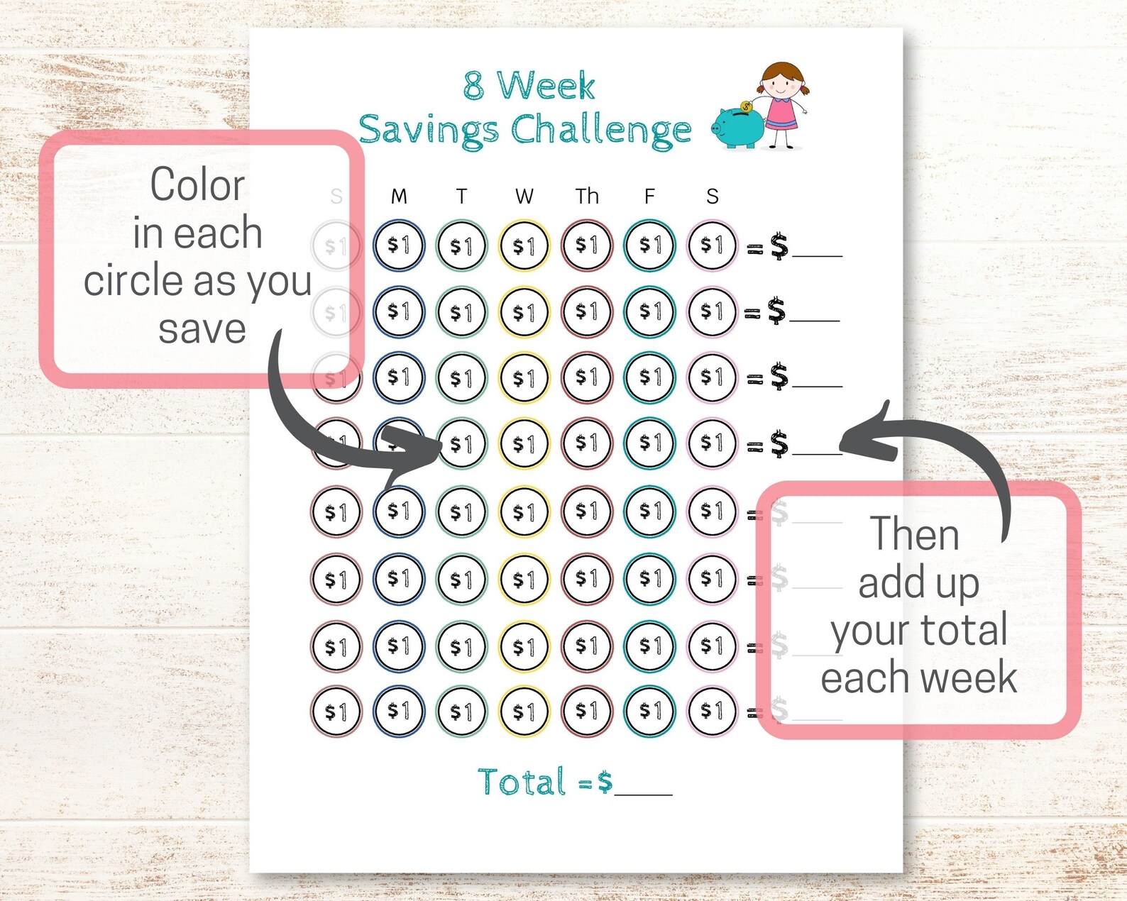 Savings Challenge Printable for Kids | Money Challenge Tracker | Money ...