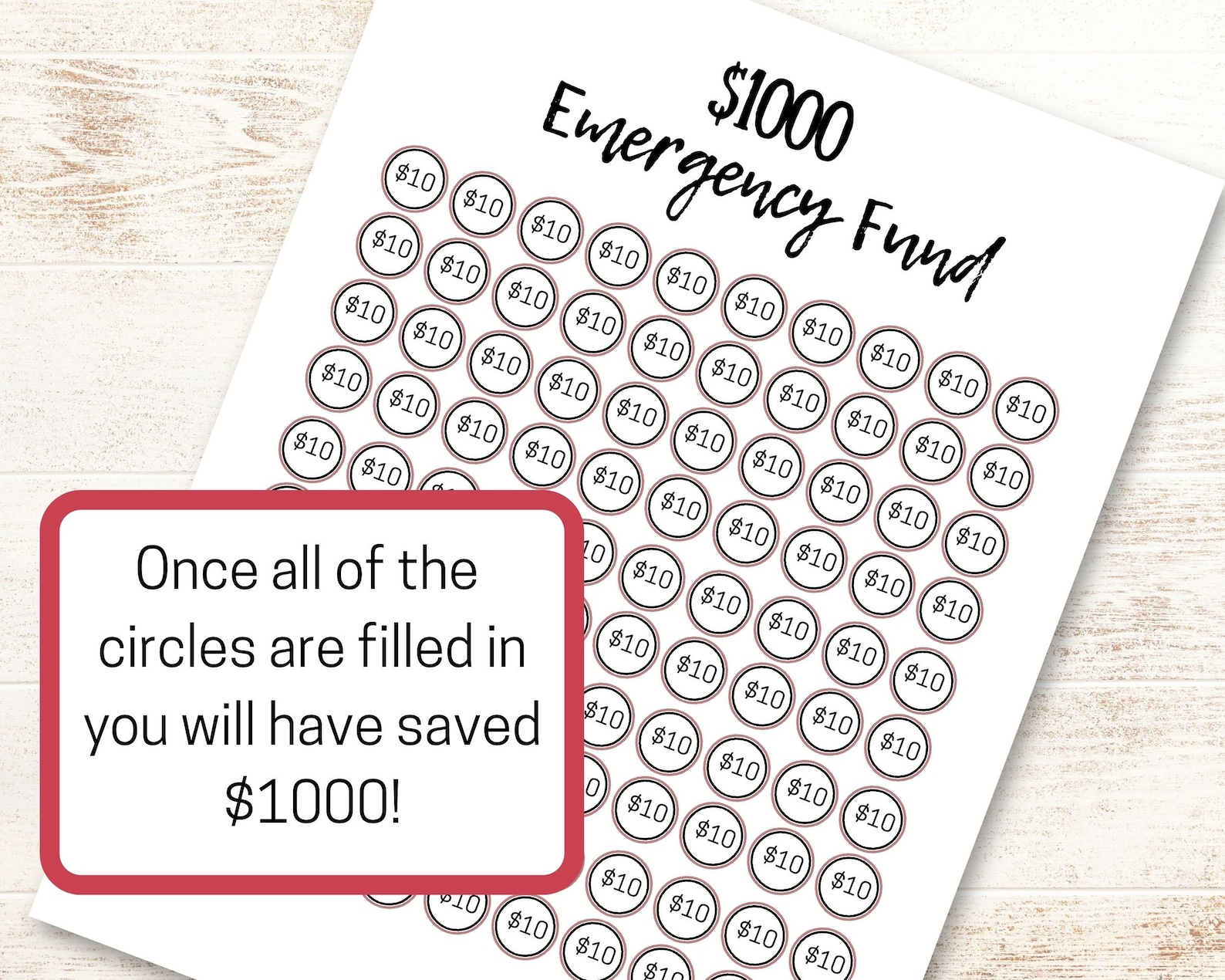 1000 Savings Challenge Printable, Emergency Fund Savings Tracker, Money ...