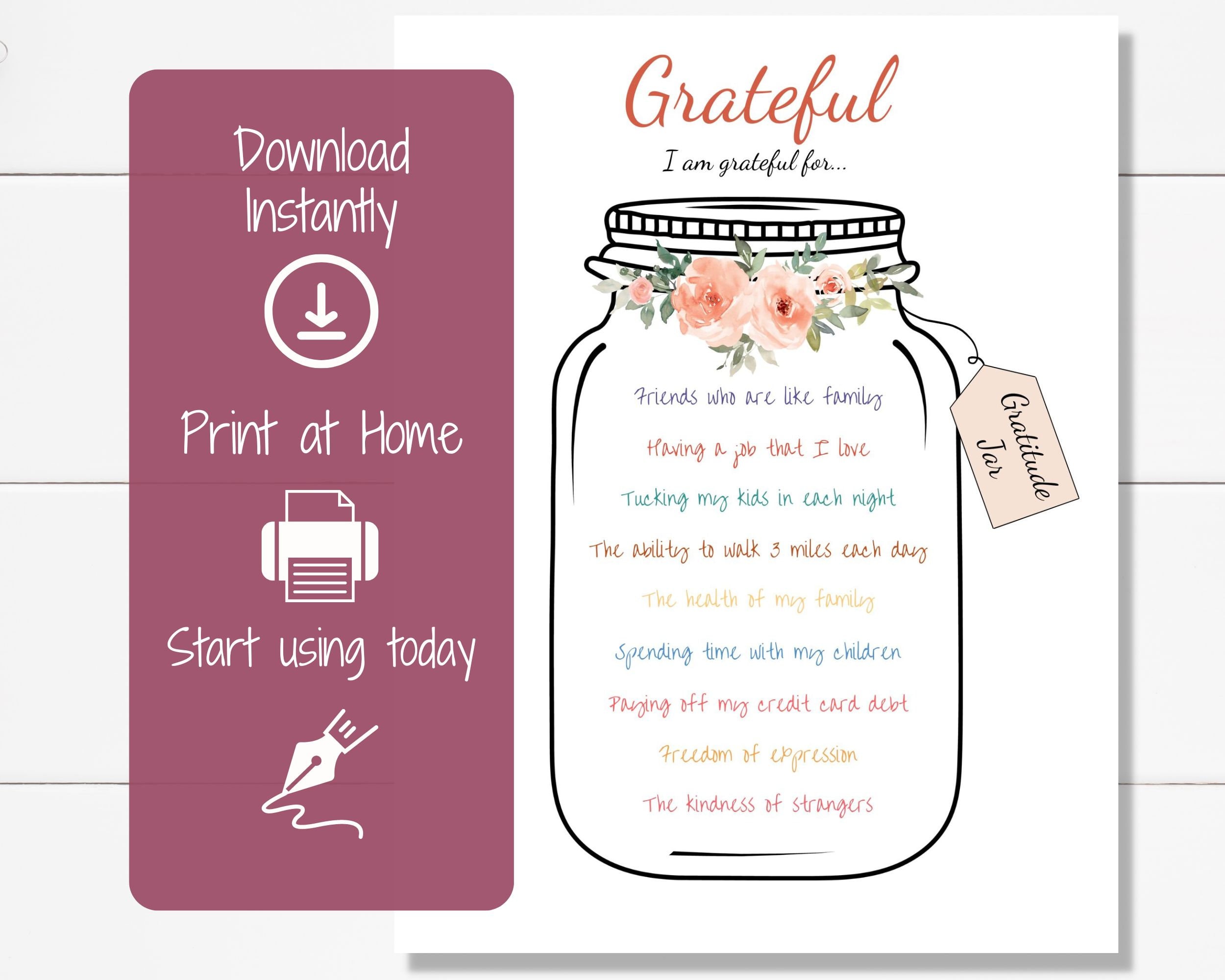 Gratitude Jar Printable, Gratitude Journal Insert, Gratitude Challenge ...