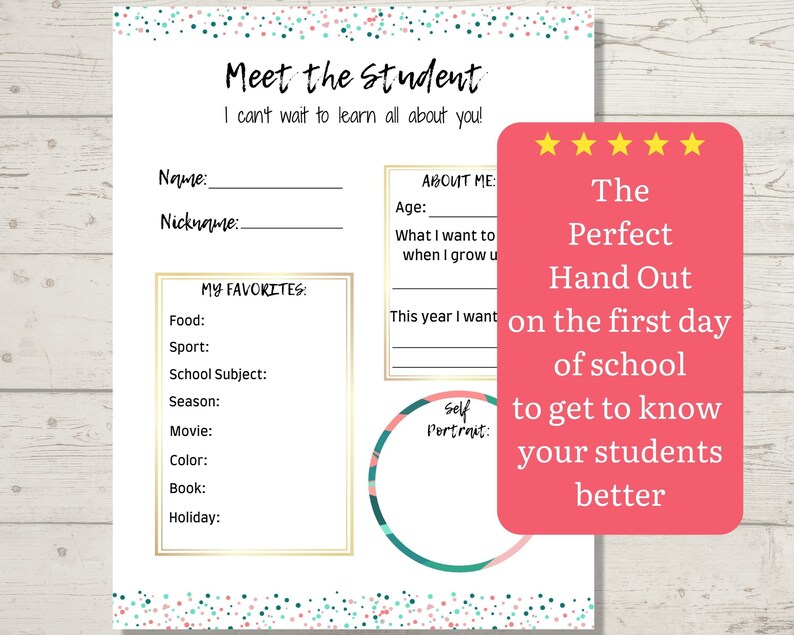 All About Me Student Printable First Day of School Meet - Etsy
