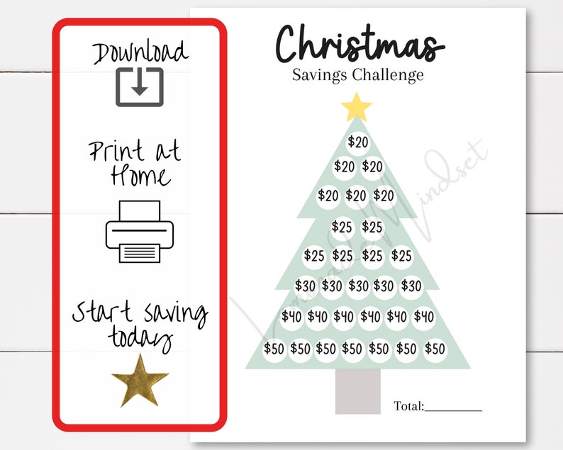 Christmas Savings Challenge, Savings Tracker Printable, Money Challenge ...