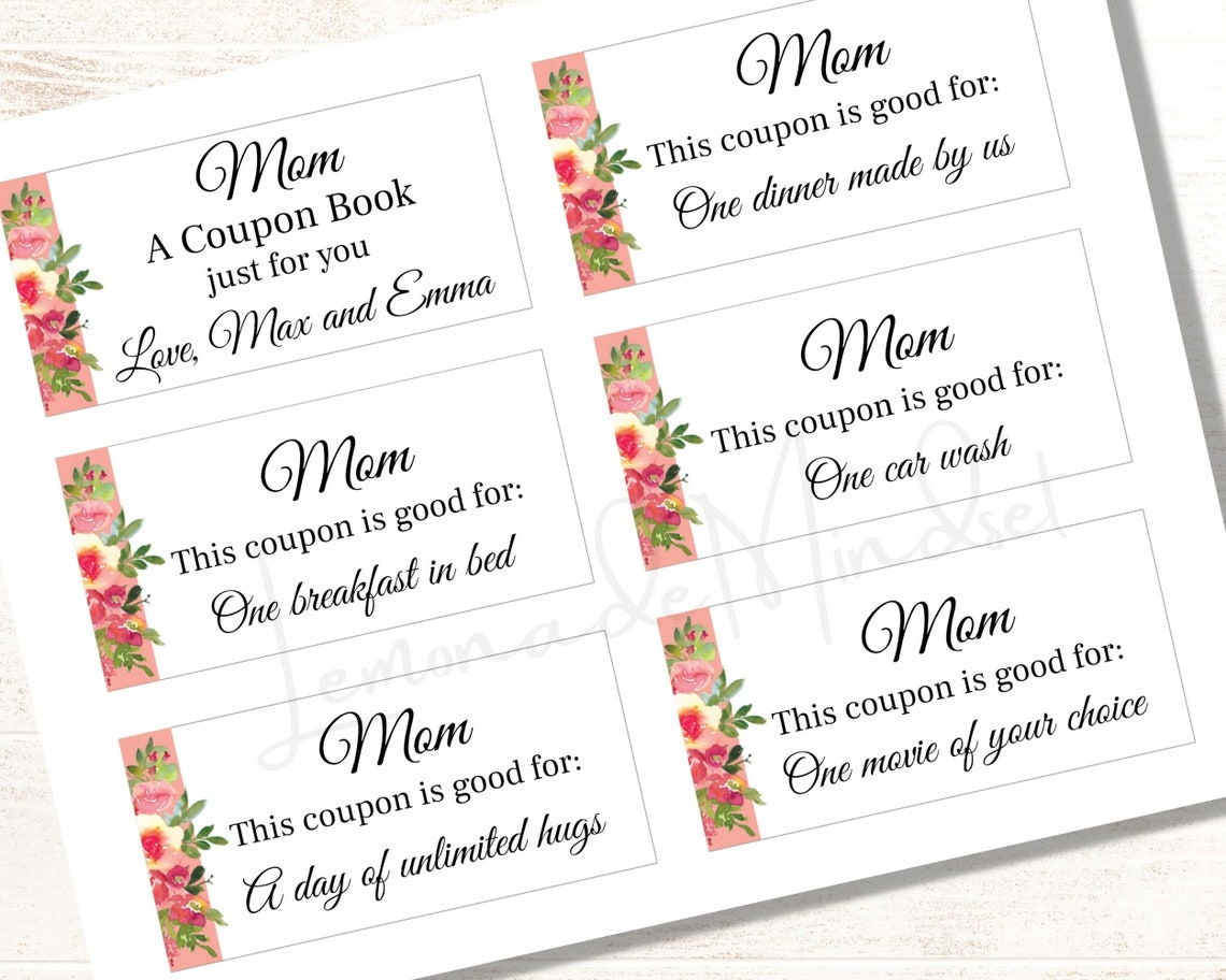 Printable Coupon Book Template for Mom, DIY Mother's Day Gift, Editable ...