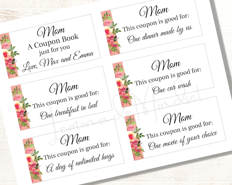 Printable Coupon Book Template for Mom, DIY Mother's Day Gift, Editable ...