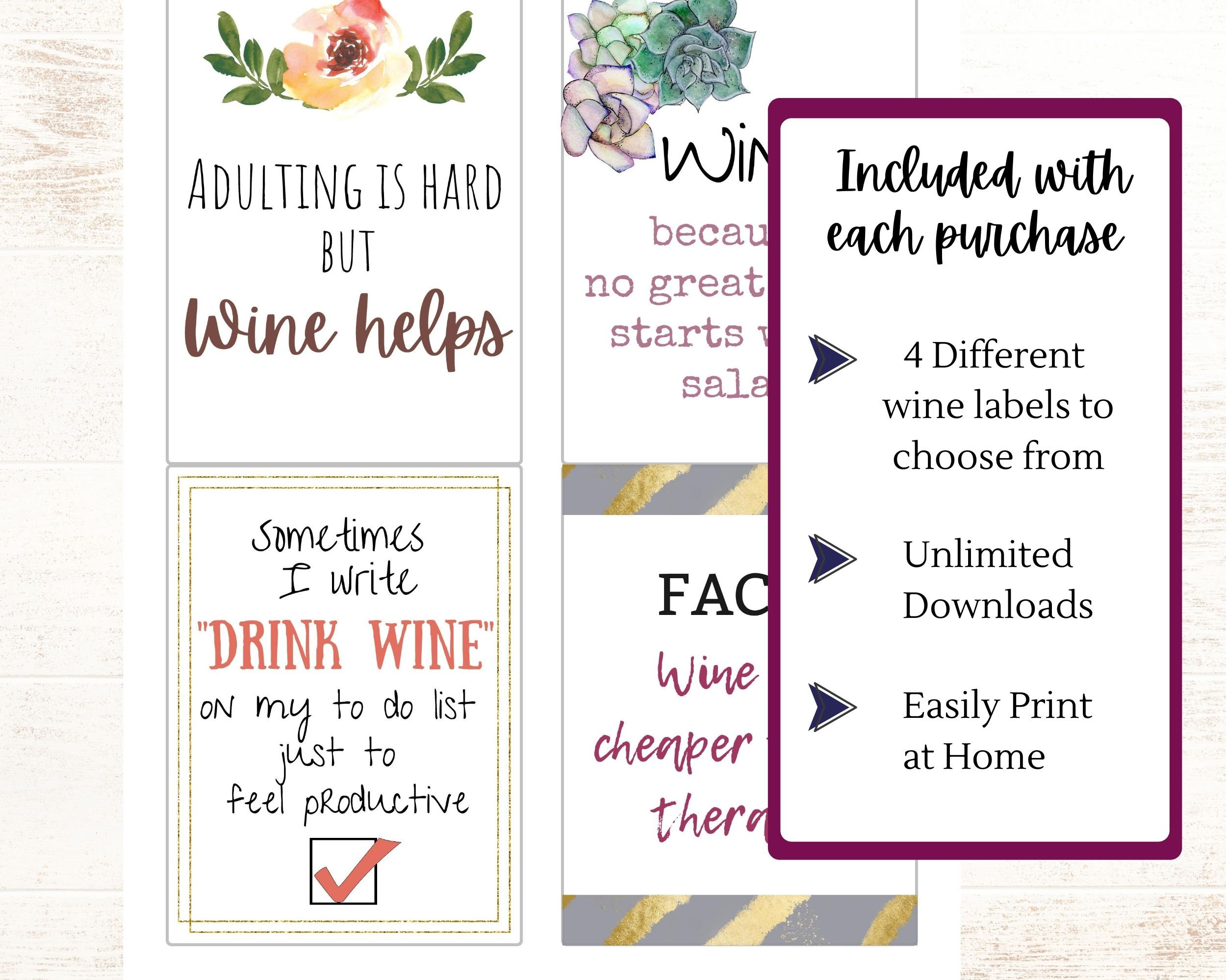 Funny Wine Label Printable | Fun Wine Bottle Gift Idea | Gift Box, Bag ...