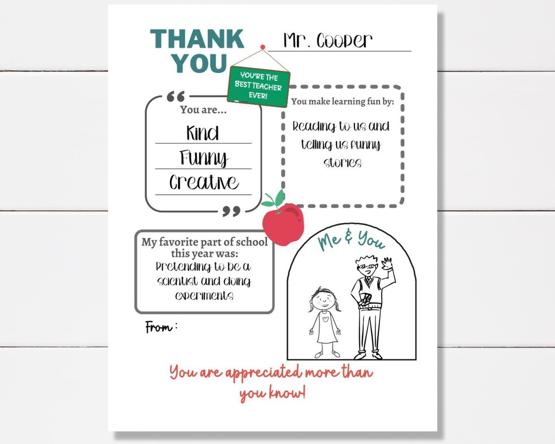 End of School Year Printable, Teacher Appreciation Personalized Gift ...