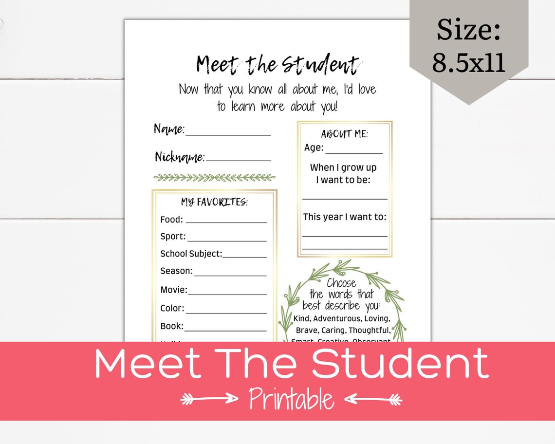 All About Me Student Printable, Meet the Student, Back to School for ...