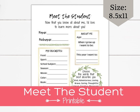 All About Me Student Printable Meet the Student Back to - Etsy