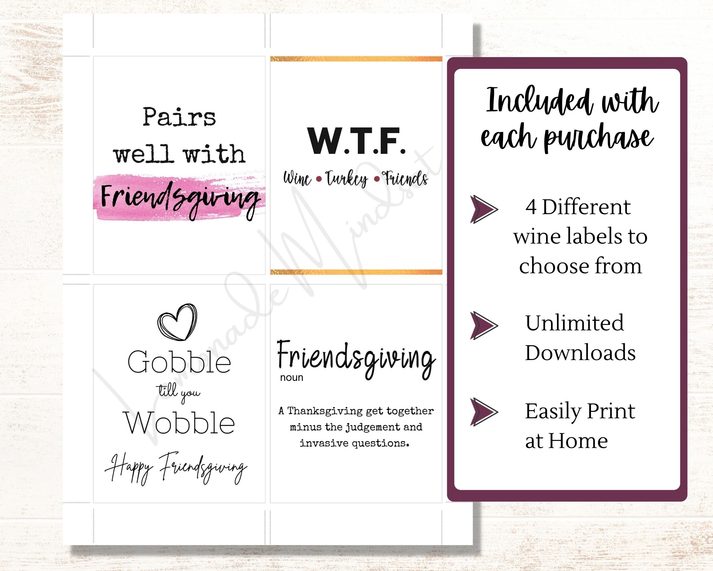 Friendsgiving Wine Label Printable Funny Thanksgiving Wine Bottle Gift ...