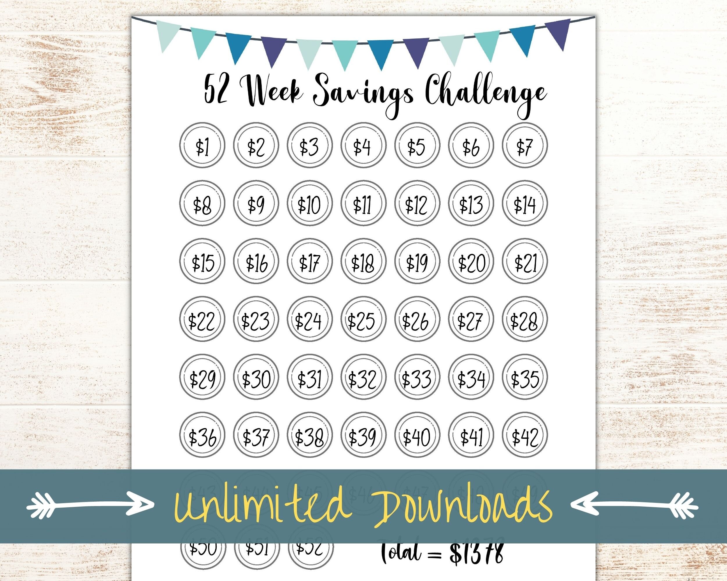 52 Week Savings Challenge, Money Challenge, Savings Tracker Printable ...