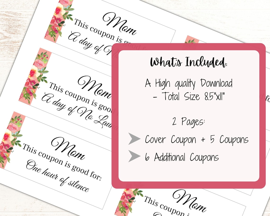 Printable Coupon Book Template for Mom, DIY Mother's Day Gift, Editable ...