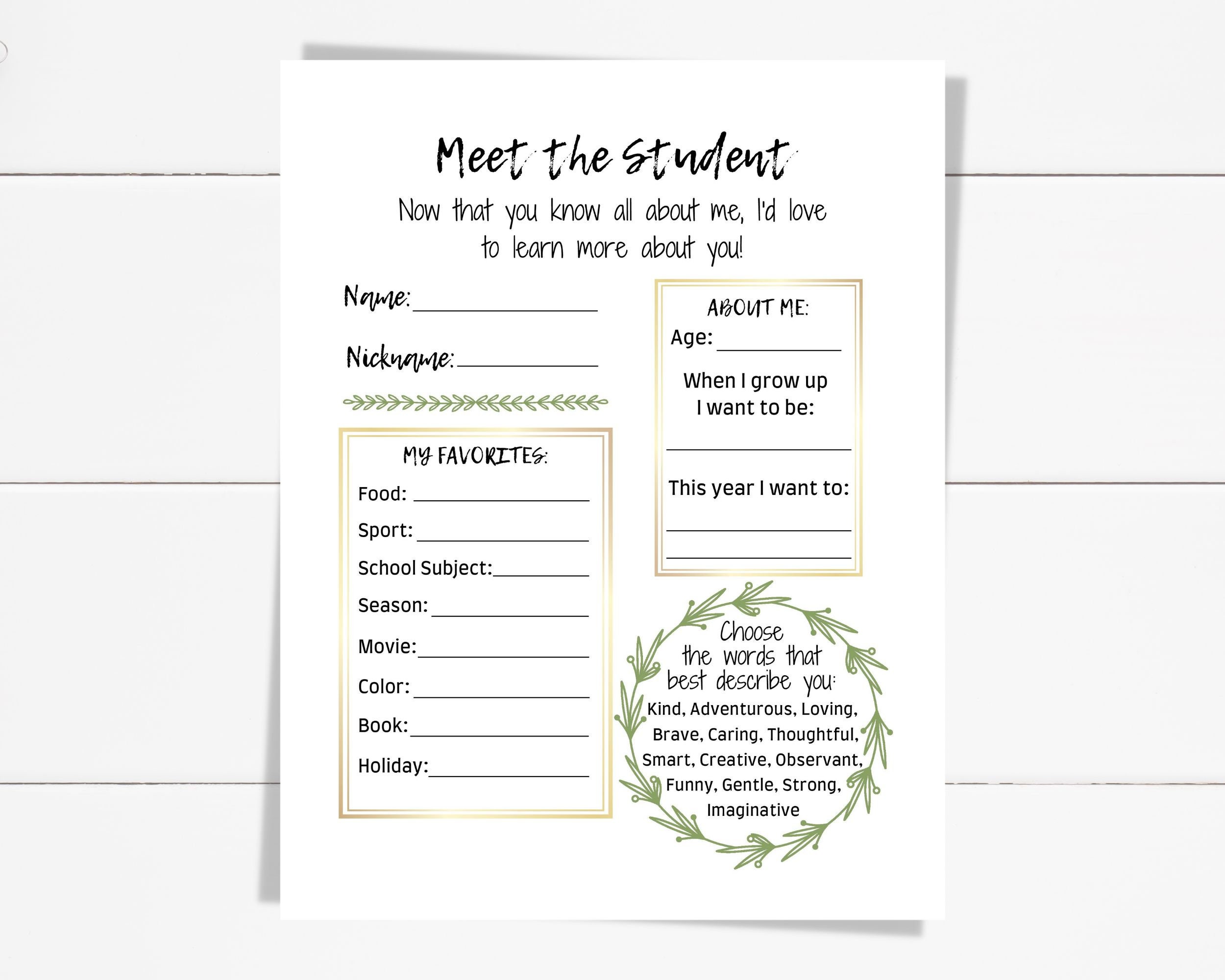 All About Me Student Printable, Meet the Student, Back to School for ...