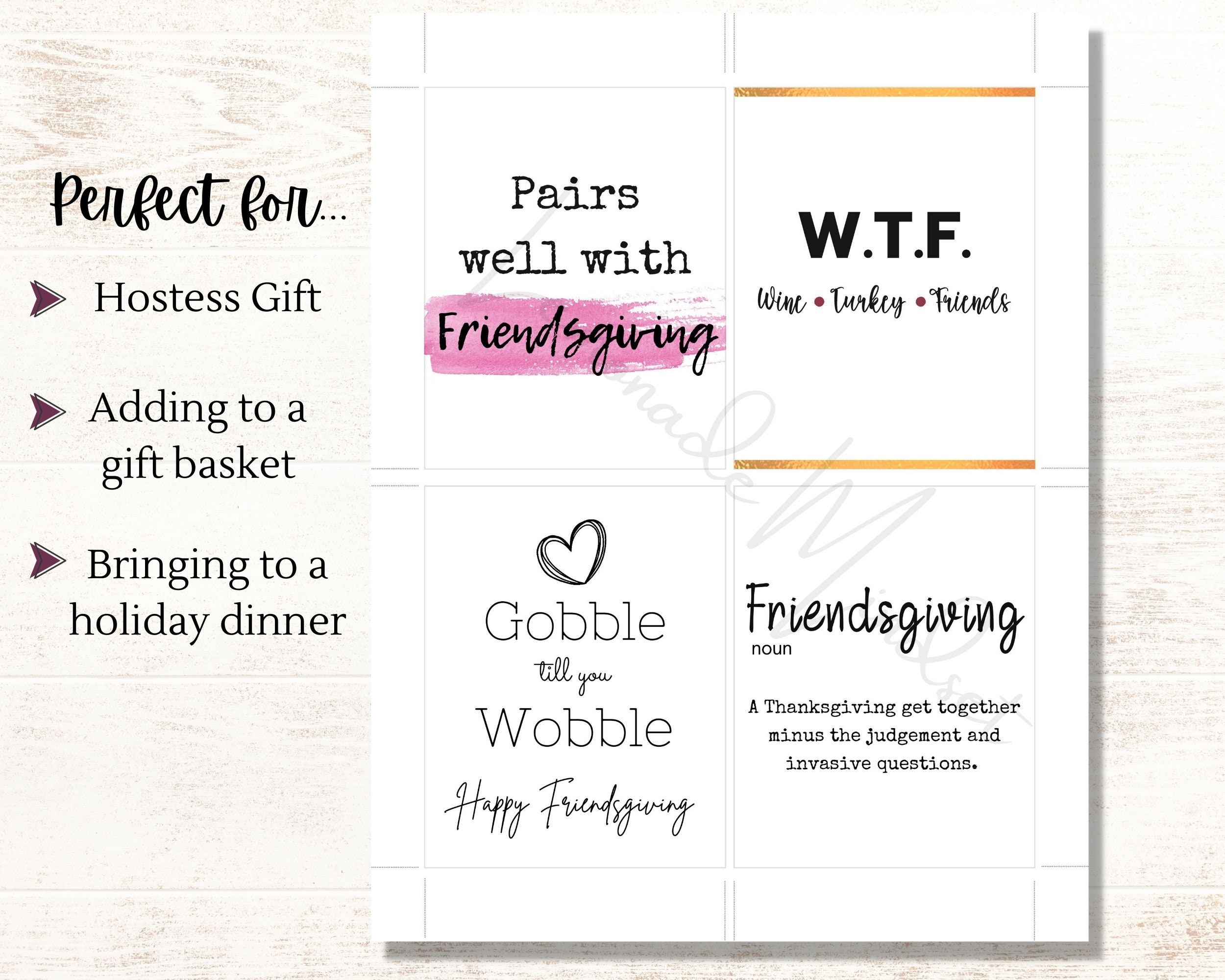 Friendsgiving Wine Label Printable Funny Thanksgiving Wine Bottle Gift ...