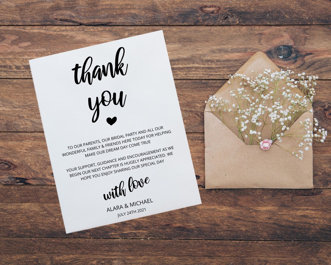 Wedding Guest Thank You card Personalised Print | Etsy
