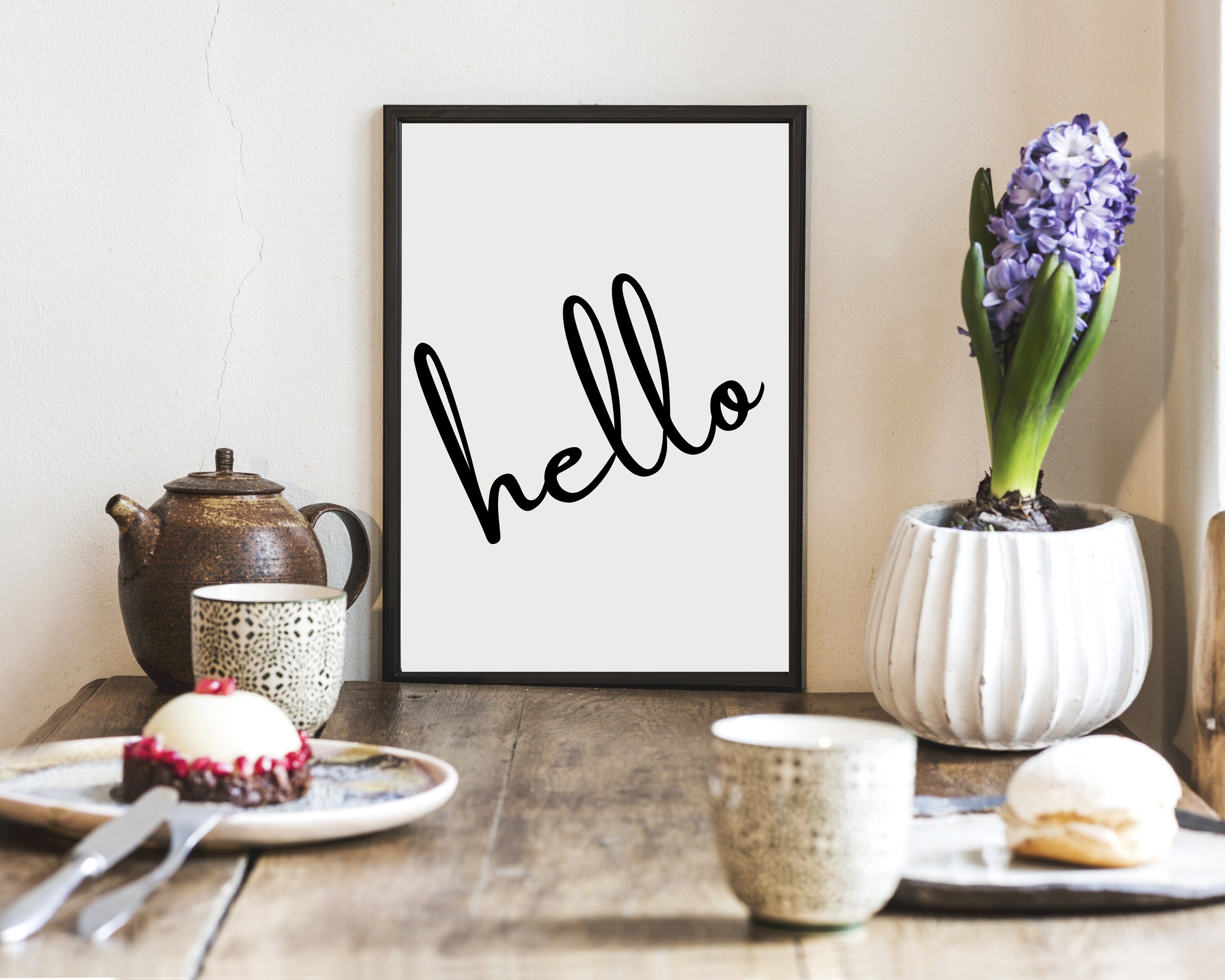 Hello Print Greeting Poster Hello Word Art Hello Wall | Etsy