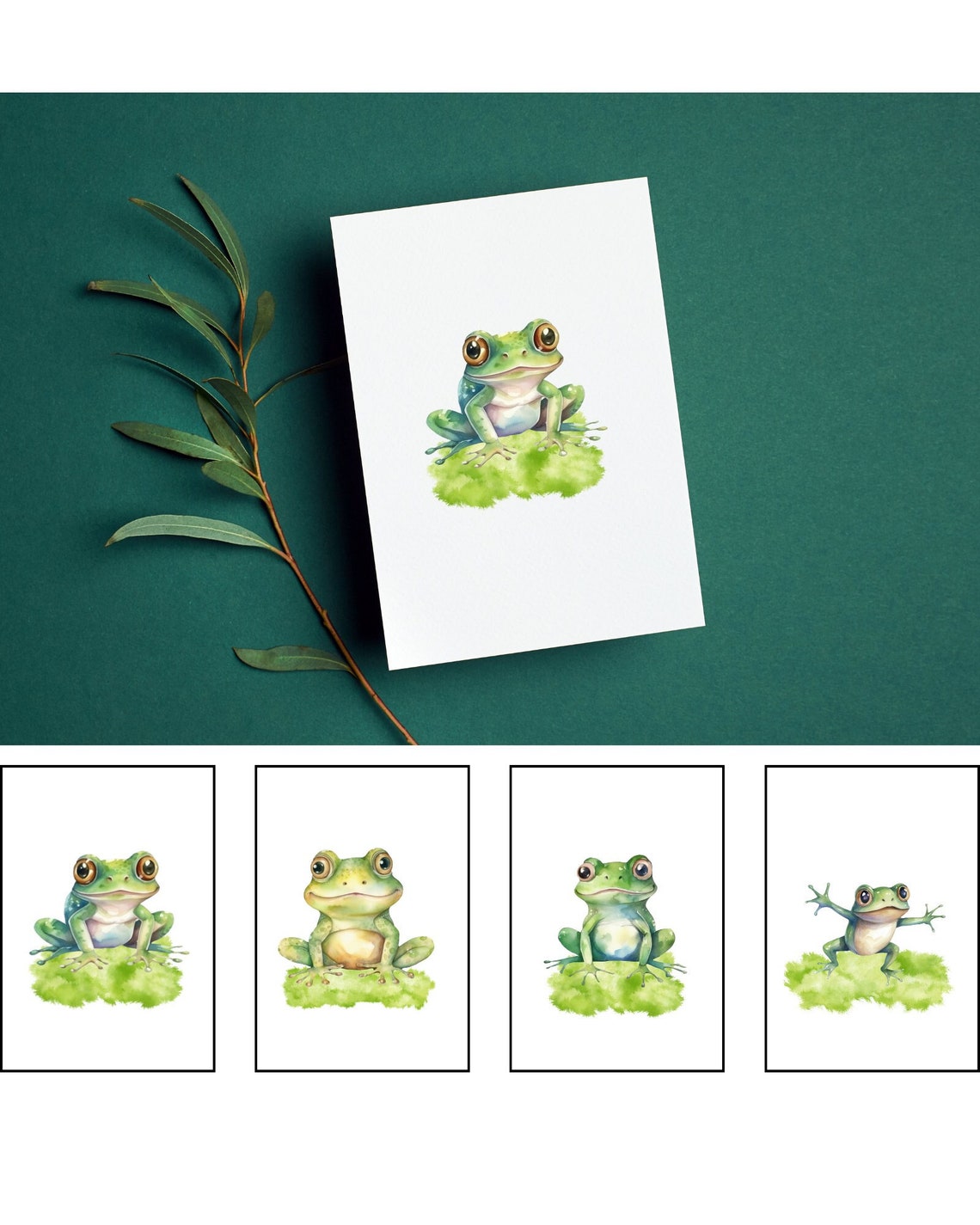 Frog Personalized Notecards Cards - 4 Designs/ Watercolor Frogs - Card ...